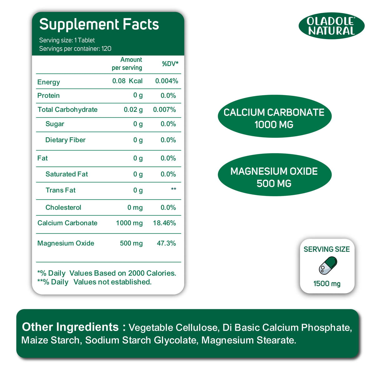 Calcium & Magnesium Complex 1500 mg - 120 Tablets – Oladole Store