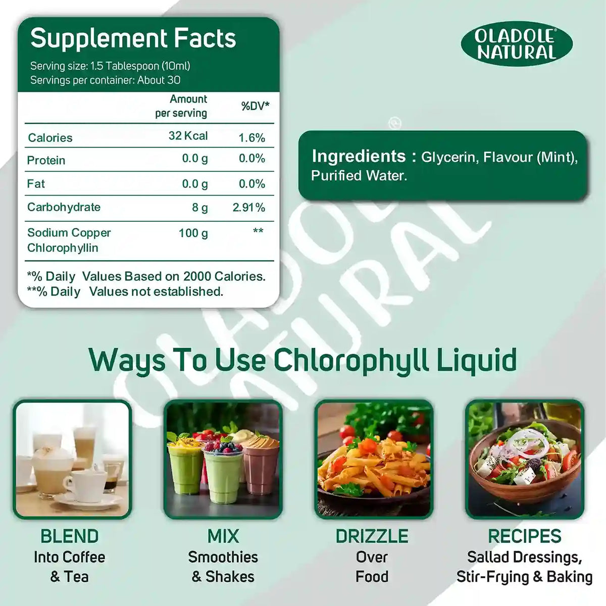 Liquid Chlorophyll Mint Flavor 300 ml – Oladole Store